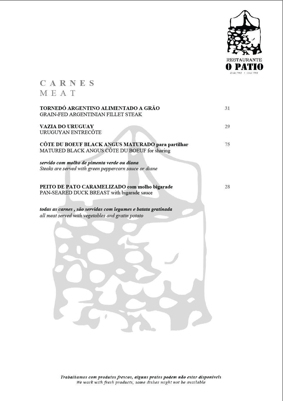 Our Menu – o Patio Carvoeiro Restaurant