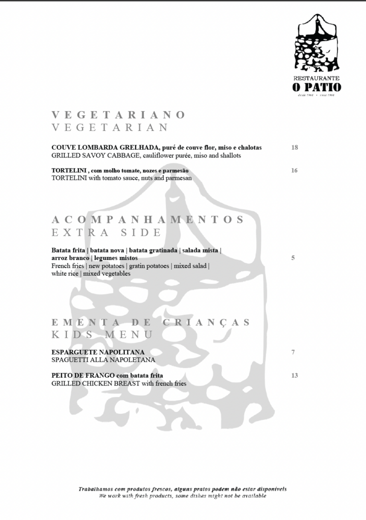 Our Menu – o Patio Carvoeiro Restaurant