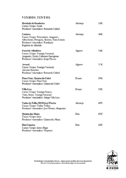 Our Menu – o Patio Carvoeiro Restaurant